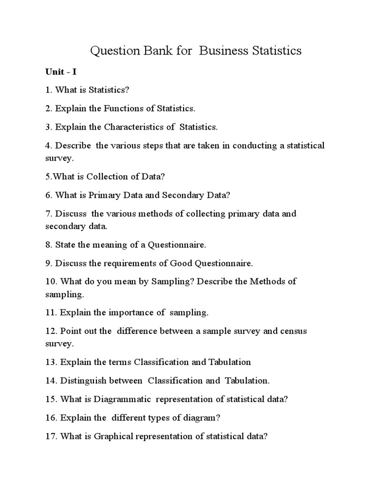 Business Statistics Question Bank | PDF