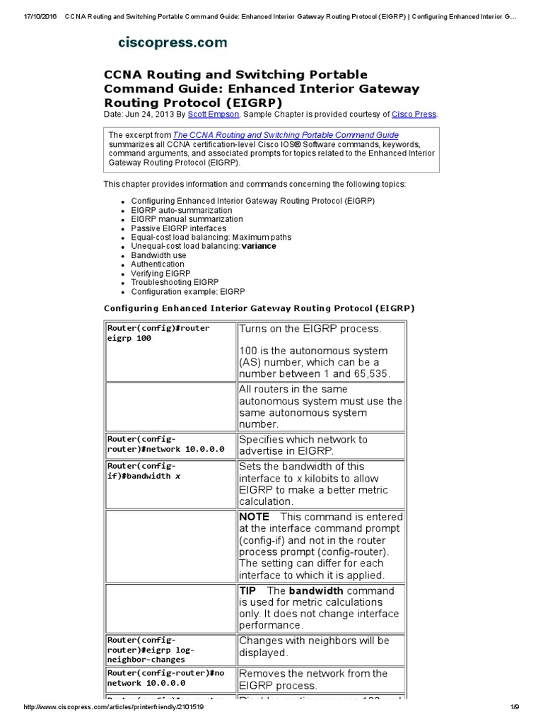 Configuring Enhanced Interior Gateway Routing Protocol (EIGRP) - EIGRP Auto-Summarization PDF ...