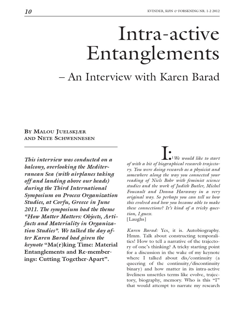 Interview Karen Barad: Intra Active Entanglements | PDF | Quantum ...
