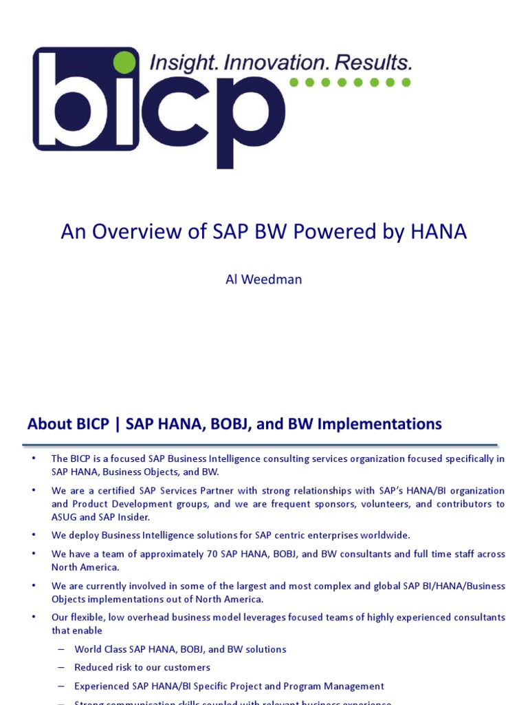 An Overview of SAP BW Powered by HANA PDF | PDF