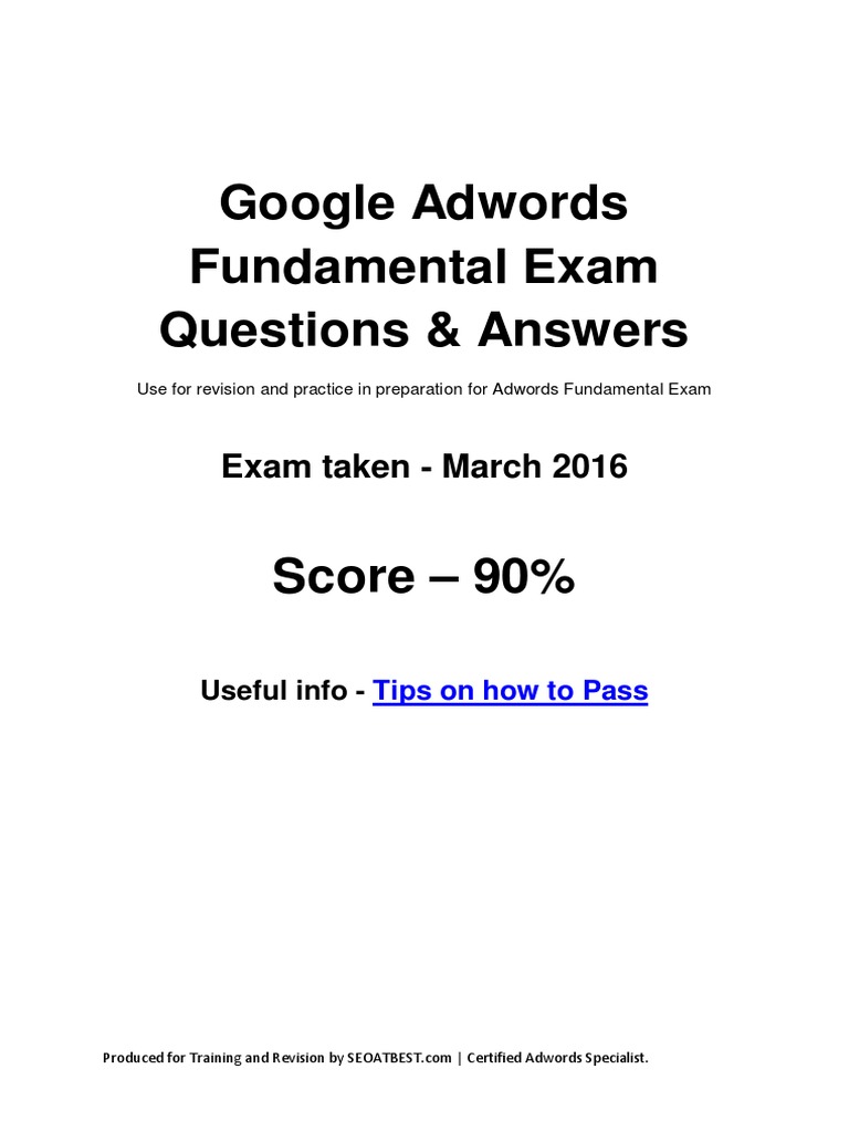 Adwords Fundamental Exam Q&A Guide | PDF | Search Engine Optimization ...