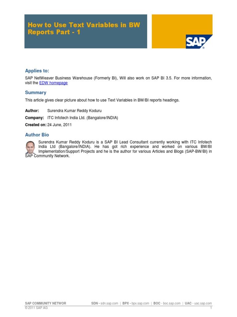 How To Use Text Variables in BW Reports Part - 1 PDF | PDF | Business ...