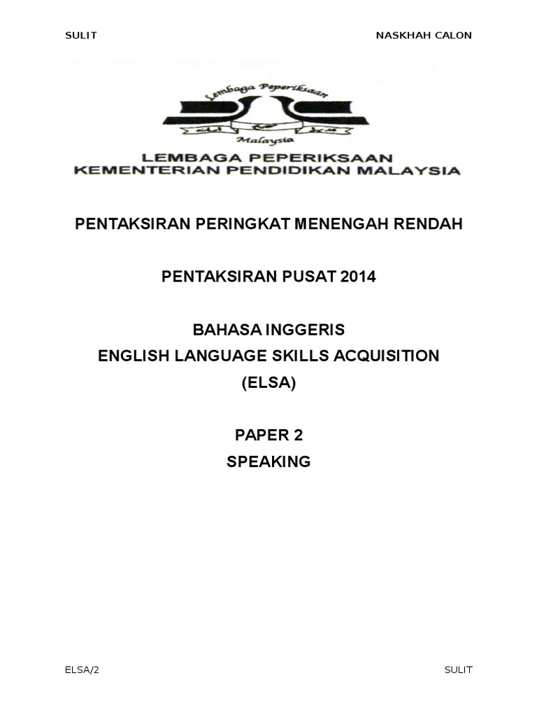 PMR 2014 English Paper 2: Speaking | PDF | Language Arts & Discipline