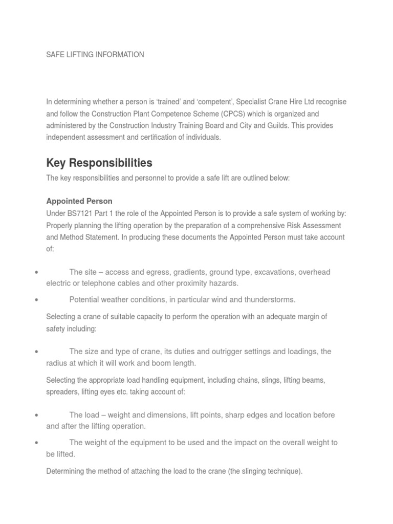 Safe Lifting Information | PDF | Crane (Machine) | Risk Assessment