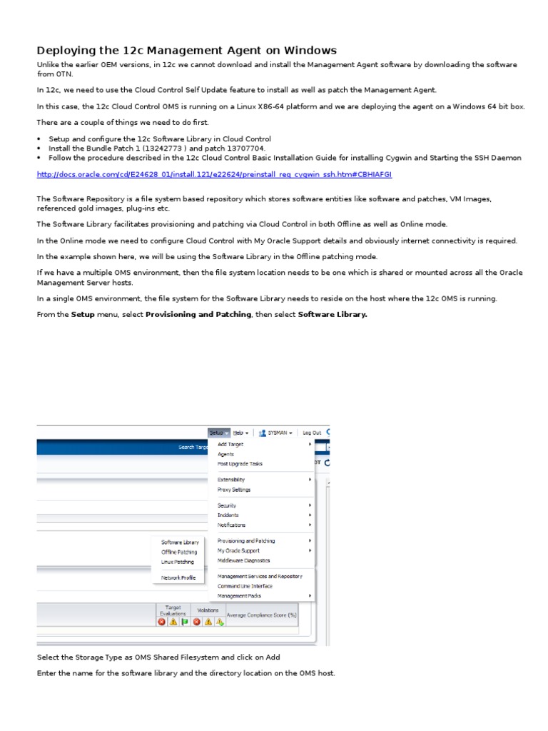 Deploying The 12c Management Agent On Windows Pdf Oracle Database Microsoft Windows