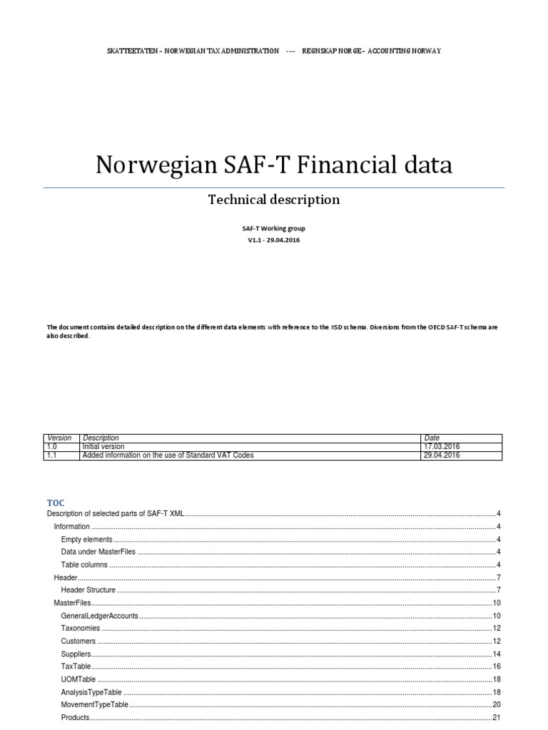 Norwegian SAF-T Financial Guide | PDF | Xml Schema | Debits And Credits
