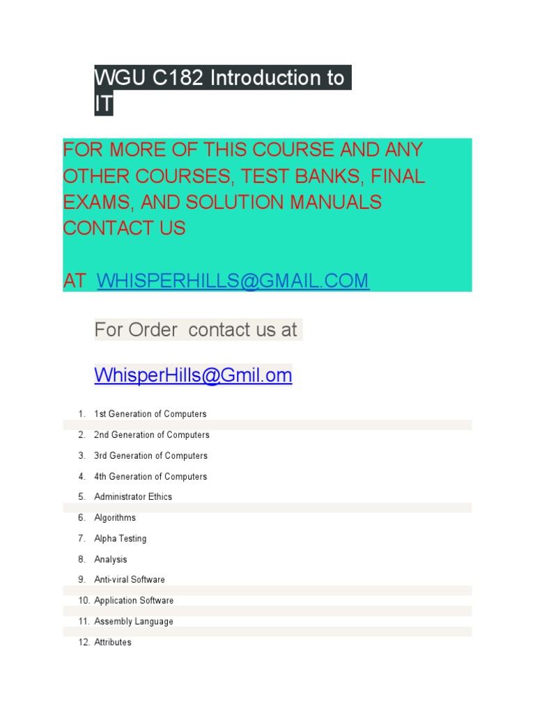 WGU C182 Introduction To IT - Most Recent | PDF