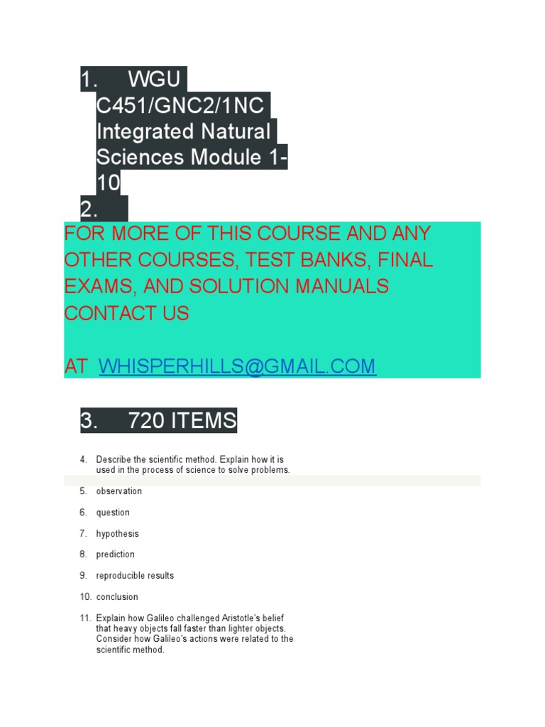 WGU C451GNC21NC1 Integrated Natural Sciences Module 1-10 | PDF | Light | Electromagnetic Spectrum