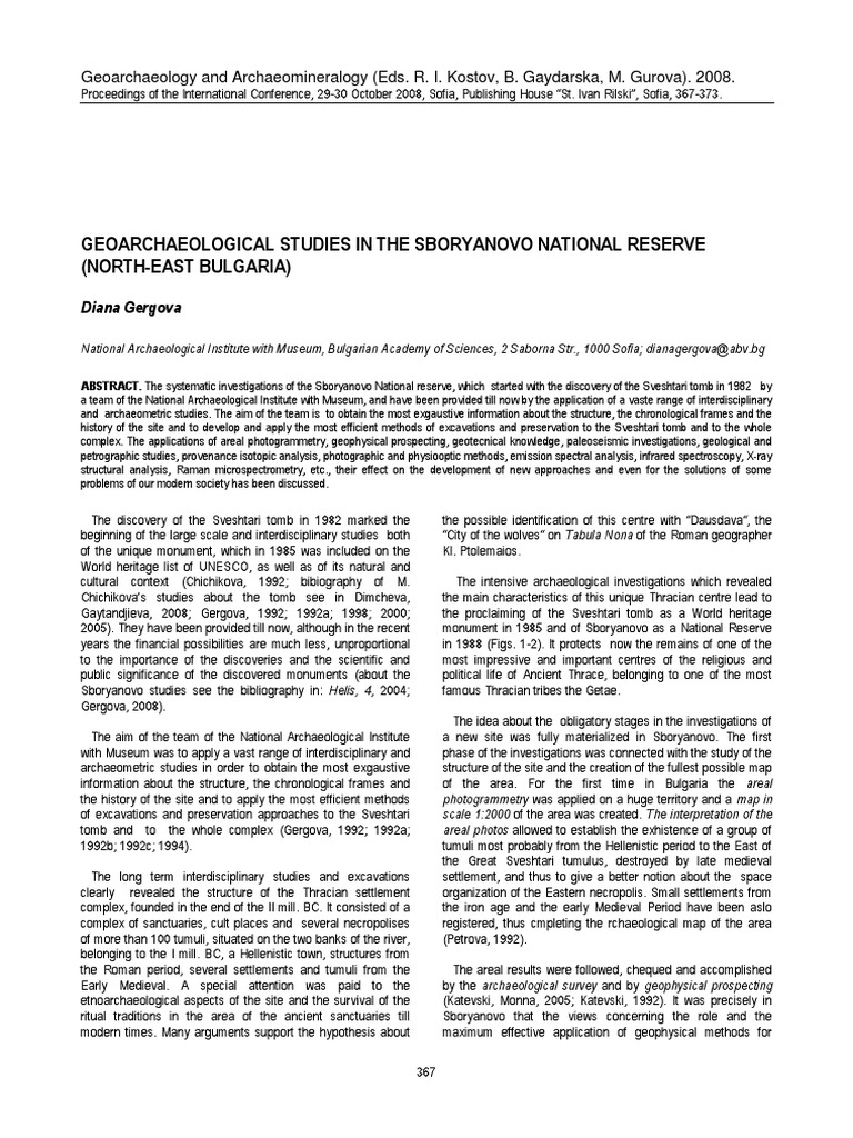 Geoarchaeological Studies in The Sboryanovo National Reserve (North-East Bulgaria) | PDF ...
