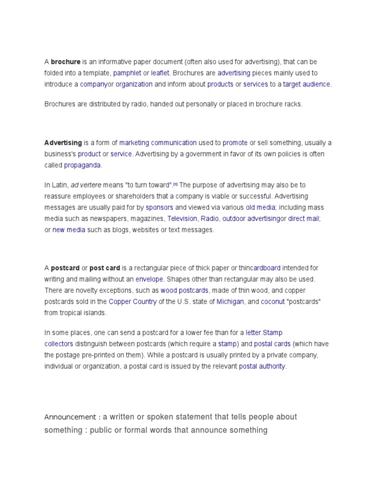 Understanding Brochures and Postcards | PDF
