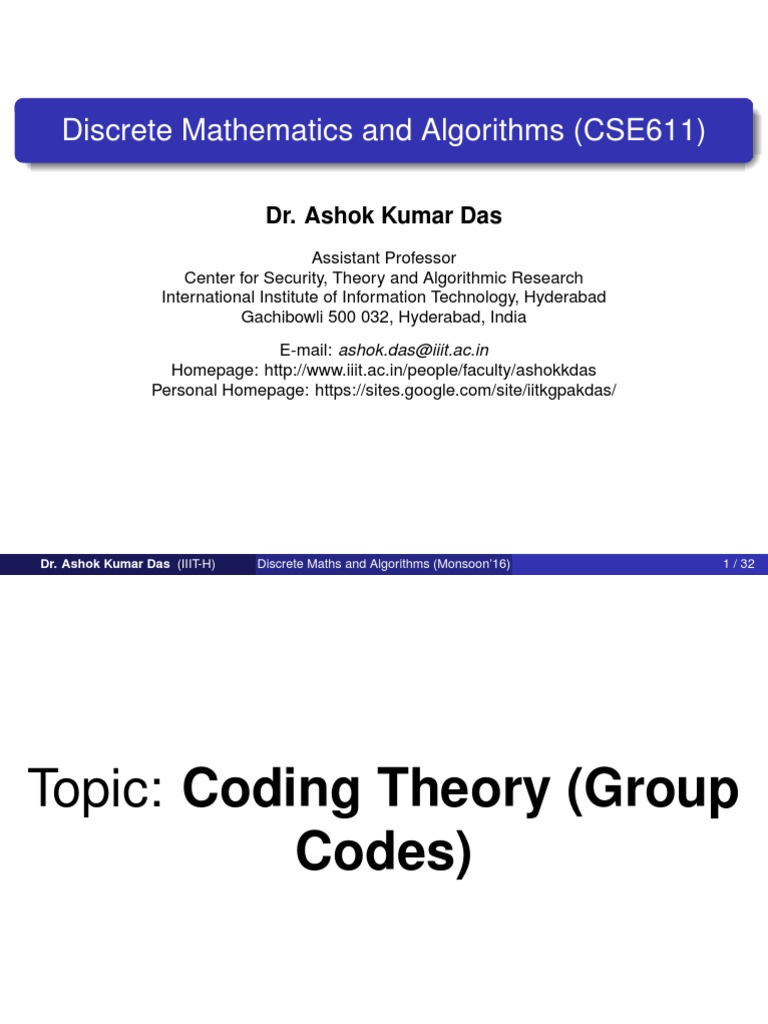 Discrete Mathematics and Algorithms (CSE611) : Dr. Ashok Kumar Das | PDF | Error Detection And ...