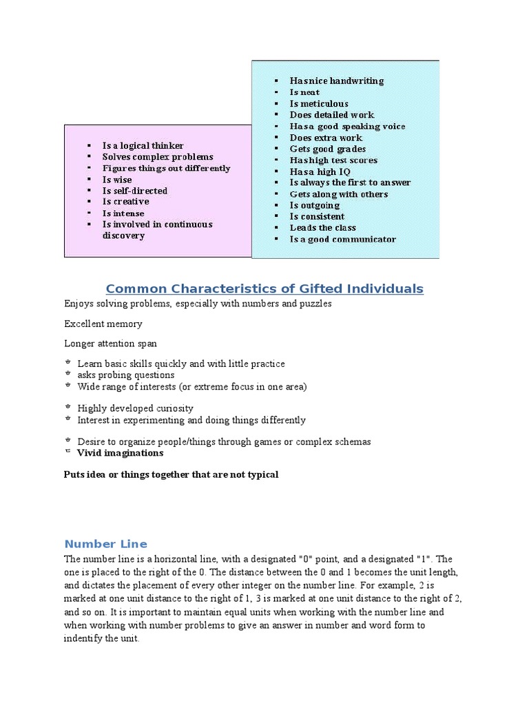 Common Characteristics of Gifted Individuals: Number Line | PDF