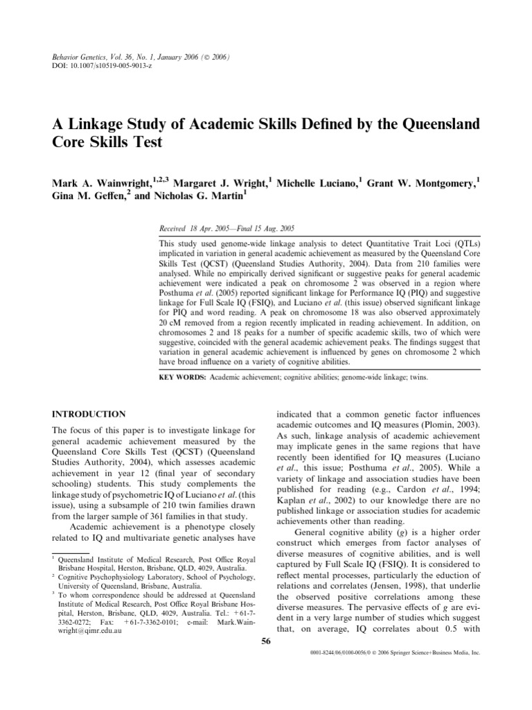 A Linkage Study of Academic Skills Defined by The Queensland | PDF ...