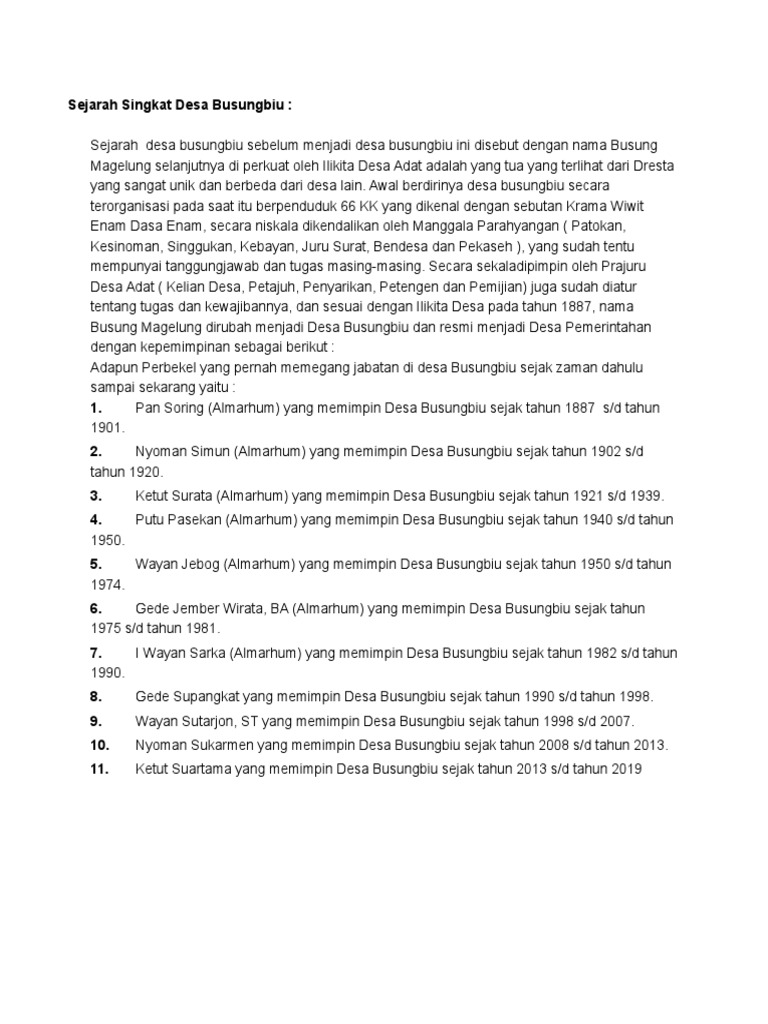Sejarah Singkat Desa Busungbiu | PDF Sejarah Singkat Desa Busungbiu | PDF
