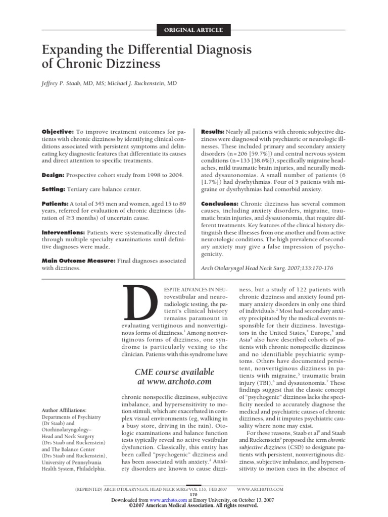 Dizziness 1 PDF | PDF | Vertigo | Anxiety Disorder