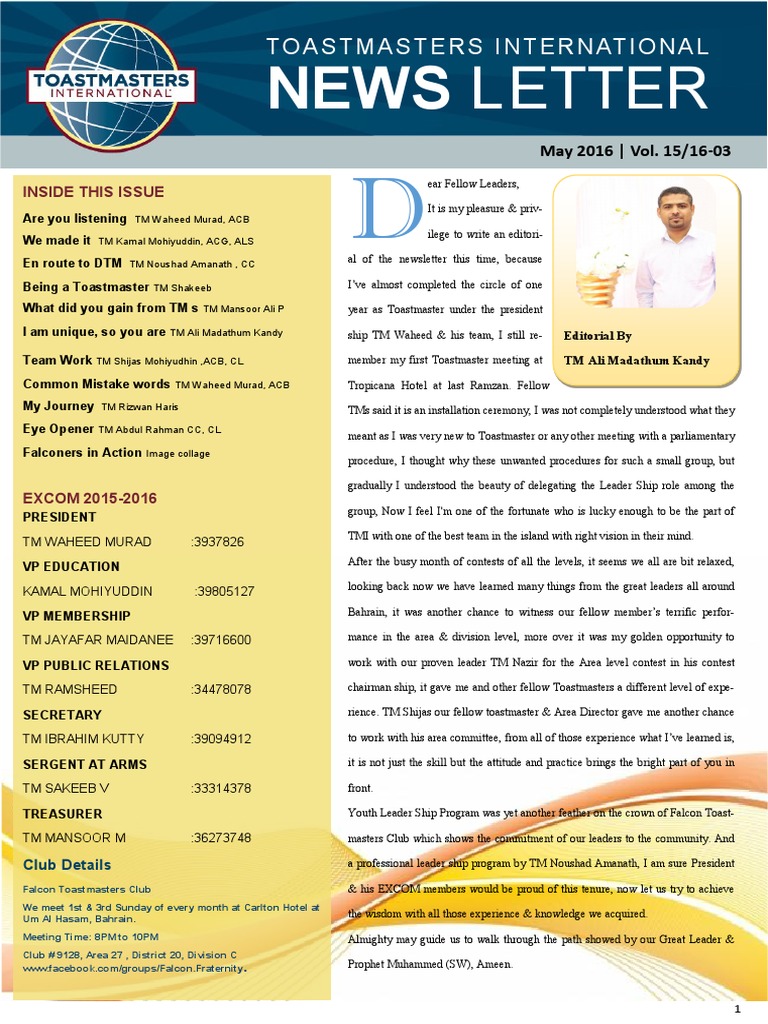 News Letter: Toastmasters International | PDF | Public Relations ...