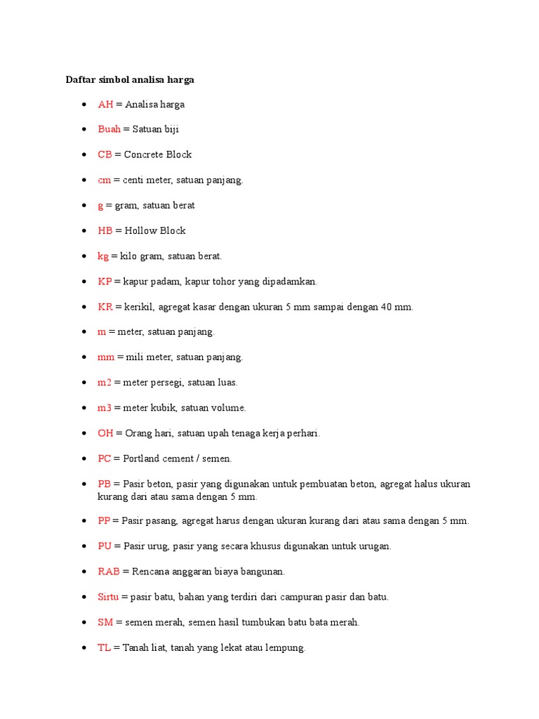 Daftar Simbol Analisa Harga | PDF
