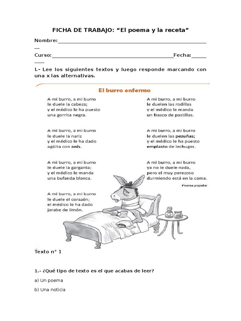 Hoja De Trabajo De Comprensión Lectora De Poemas Explorando Las