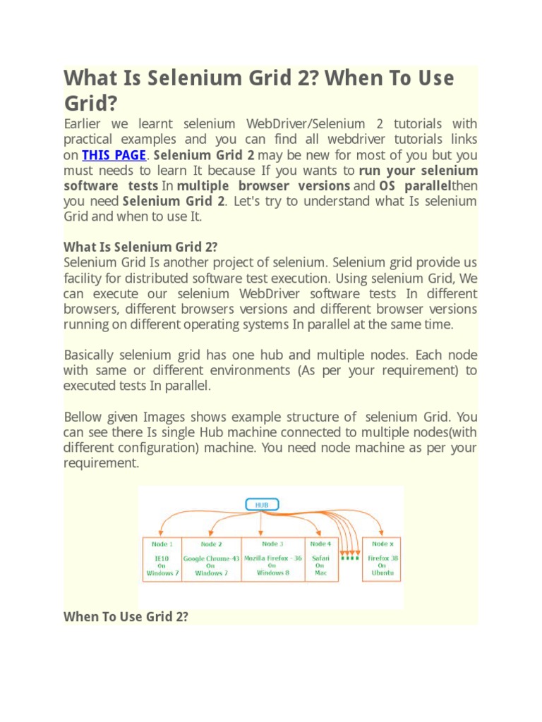 What Is Selenium Grid 2? When To Use Grid?: This Page | PDF | Selenium ...