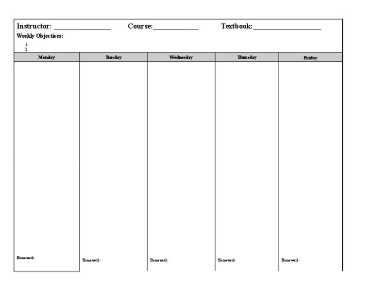 One Week Lesson Plan - Template | PDF