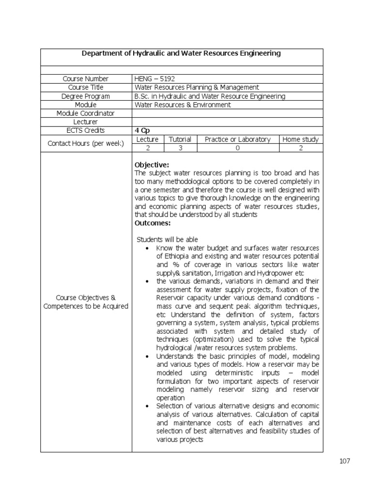 Water Resources Planning Course Overview | PDF | Water Resources ...