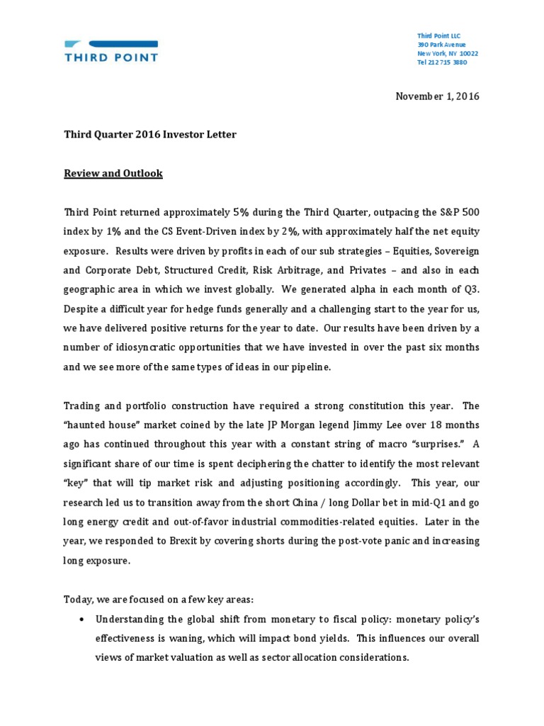 Third Point Q3 2016 Investor Insights | PDF | Stock Market Index | Investor