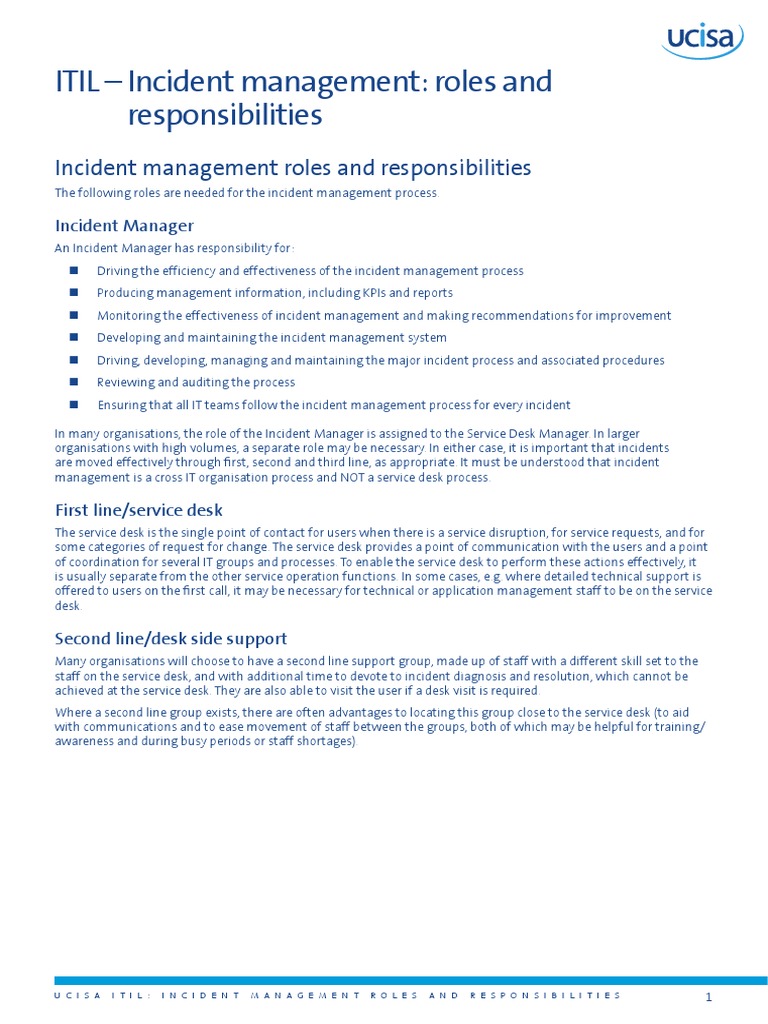 ITIL - IM Roles and Responsibilities PDF | PDF | Incident Management | Itil