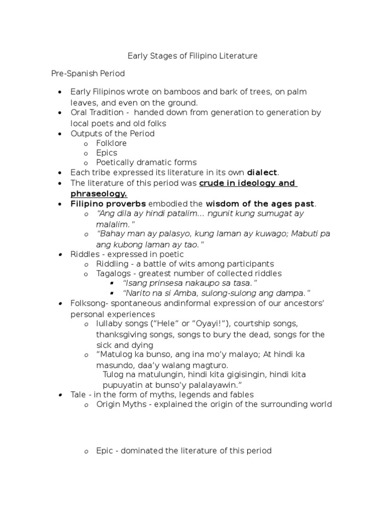 Early Stages of Filipino Literature | PDF | Philippines | Poetry