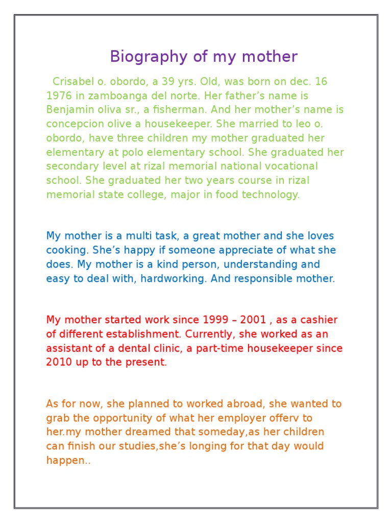 Biography of My Mother | PDF