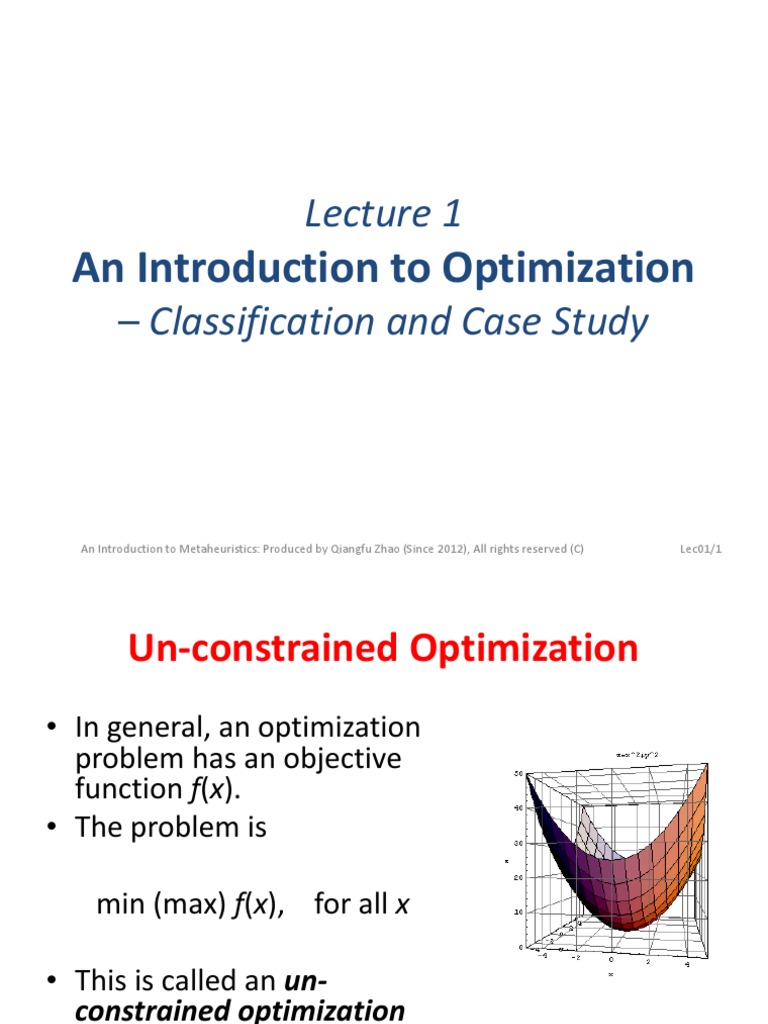 An Introduction To Optimization: - Classification and Case Study | PDF | Mathematical ...