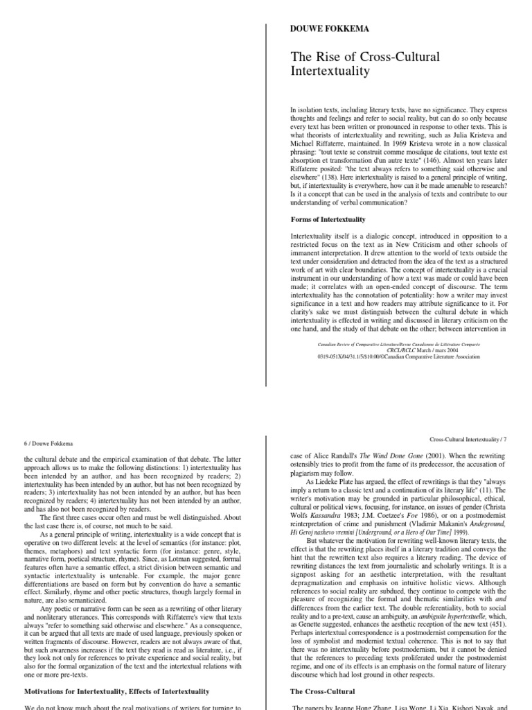 Cross Culture Intertextualily | PDF | Intertextuality | Poetry