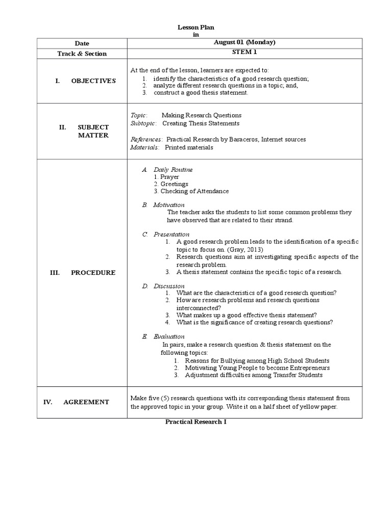 Developing Effective Research Questions and Thesis Statements: A Lesson ...