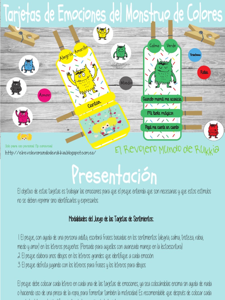 Tarjetas de Emociones Del Monstruo de Colores (A4) PDF | PDF