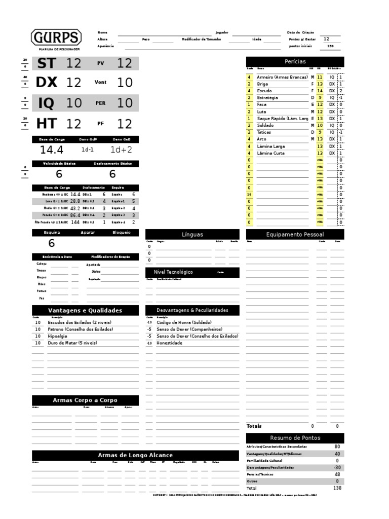 Ficha GURPS 4th | PDF | Conflito armado | Lazer