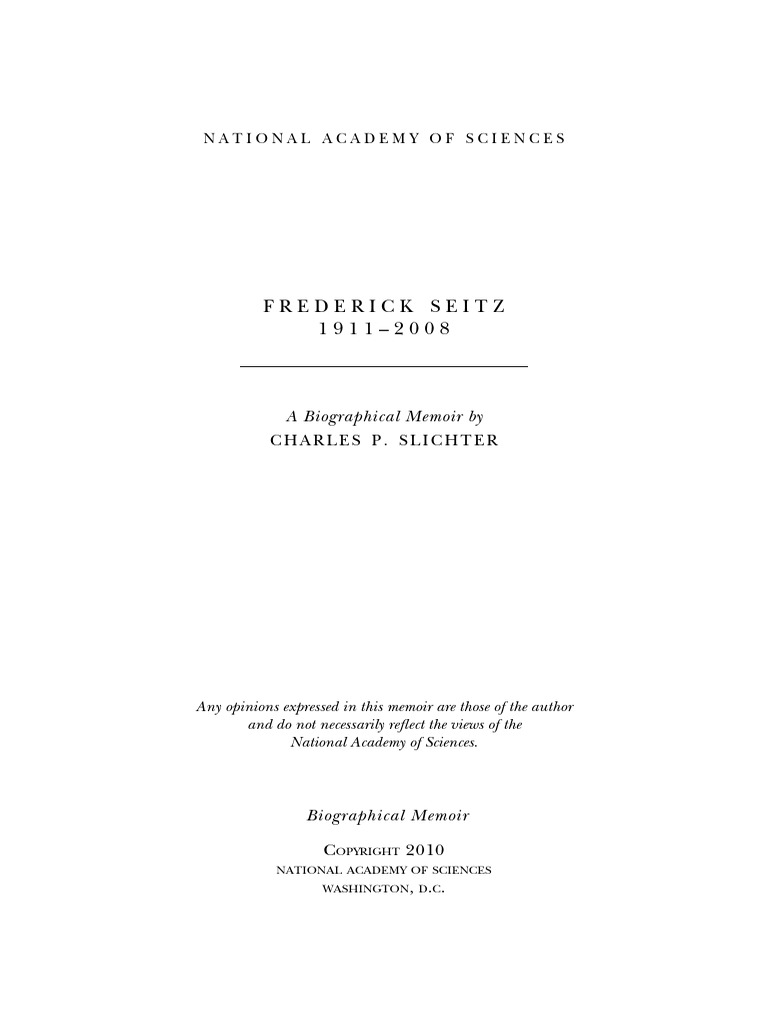 Frederick Seitz 1 9 1 1 - 2 0 0 8: National Academy of Sciences | PDF ...