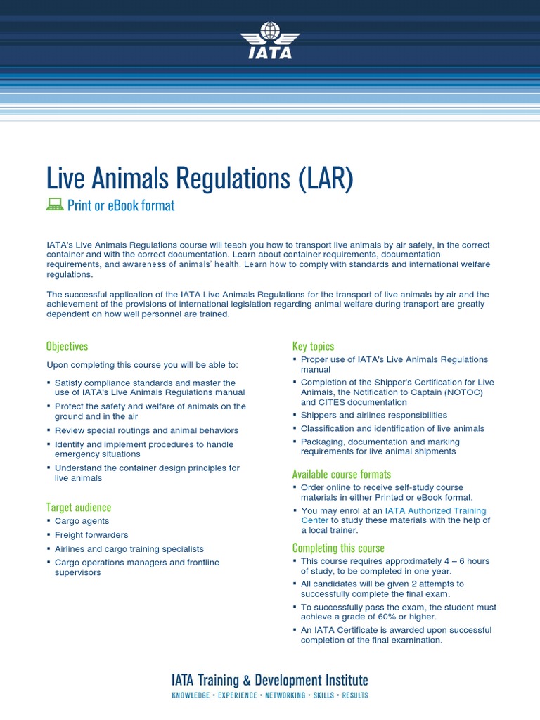 IATA Live Animals Regulations Course | PDF | Cargo | Transport
