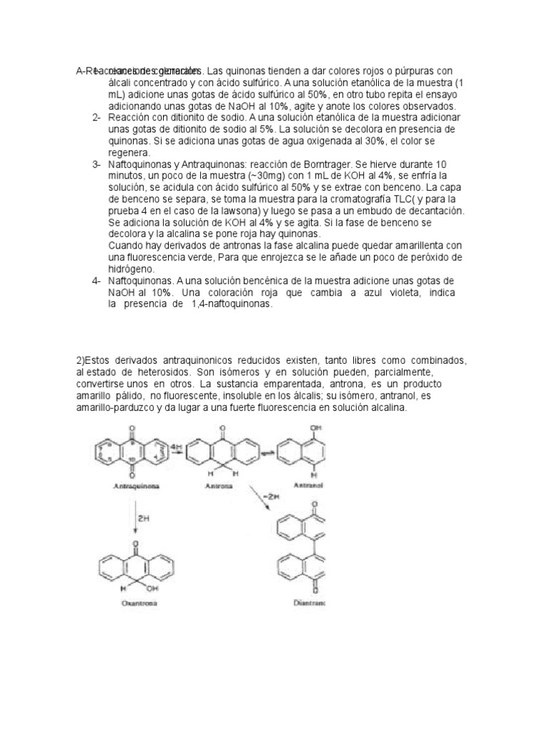 Reacciones de Quinonas y Antraquinonas | PDF | Hidróxido | Solubilidad