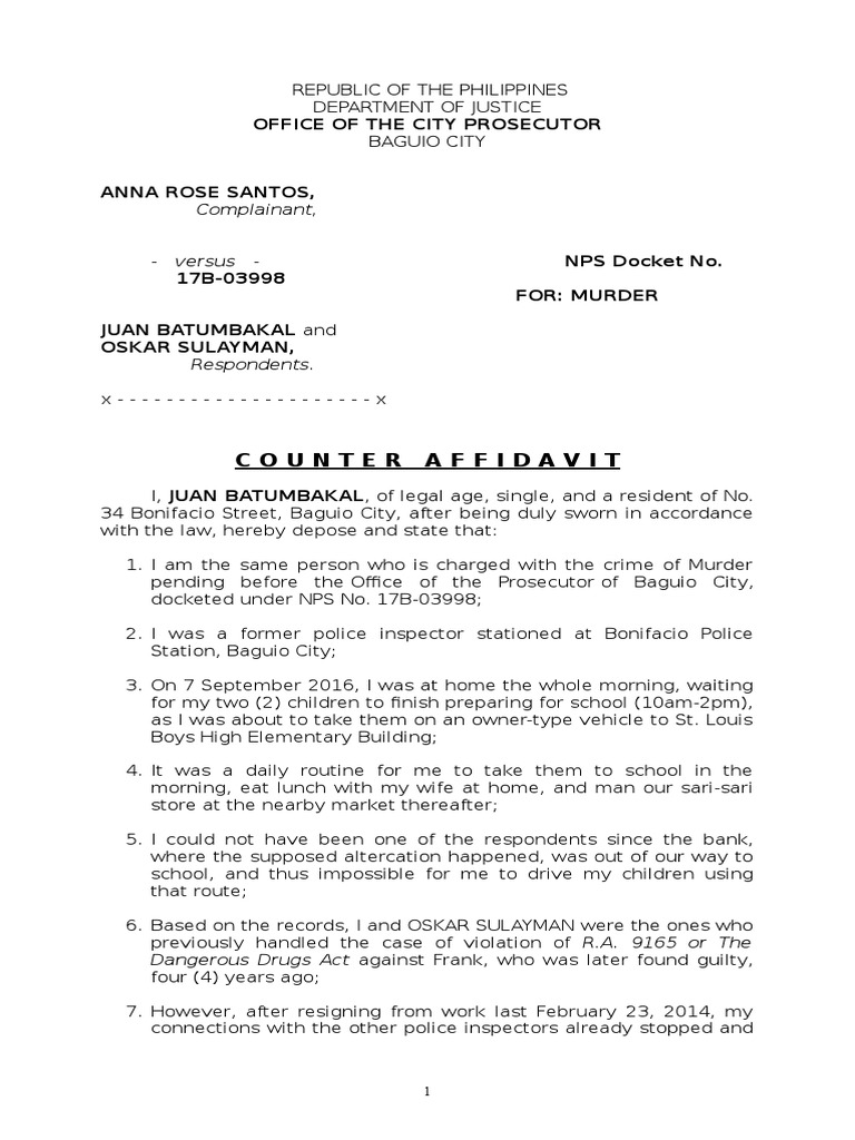 Counter Affidavit Sample | PDF | Affidavit | Legal Procedure