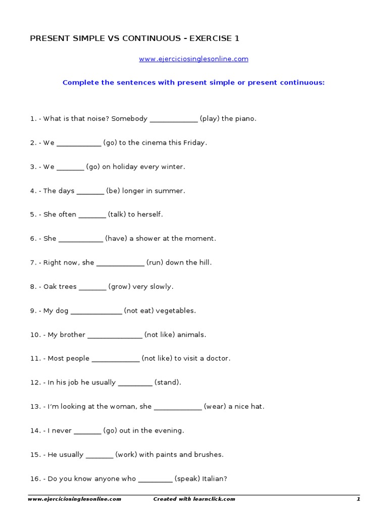 Present Simple Vs Continuous Exercise 1 | PDF
