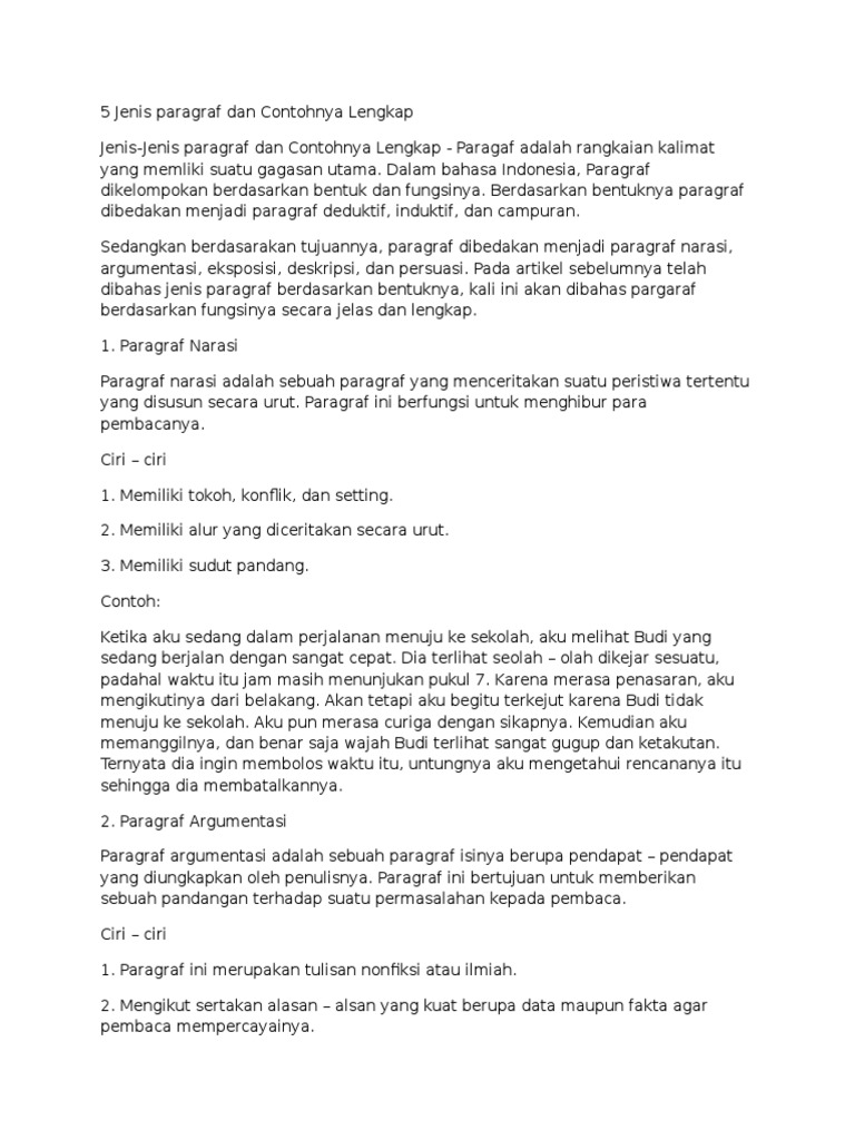5 Jenis Paragraf Dan Contohnya Lengkap | PDF