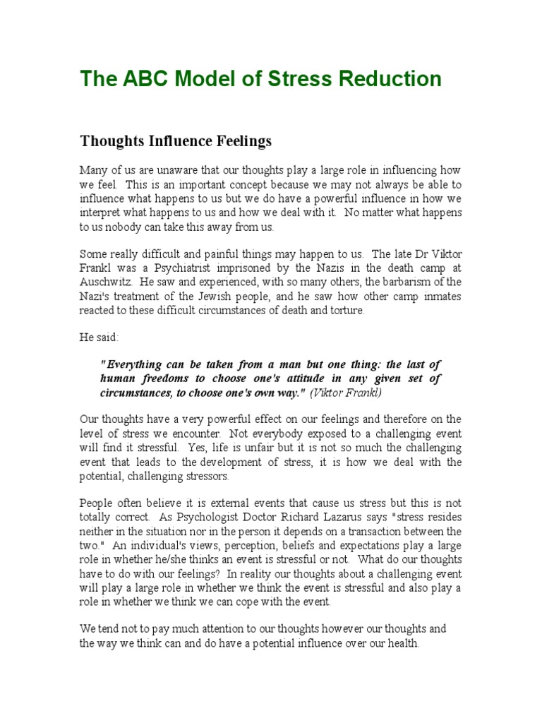Review ABC Model of Stress | PDF | Behaviour Therapy | Stress Management