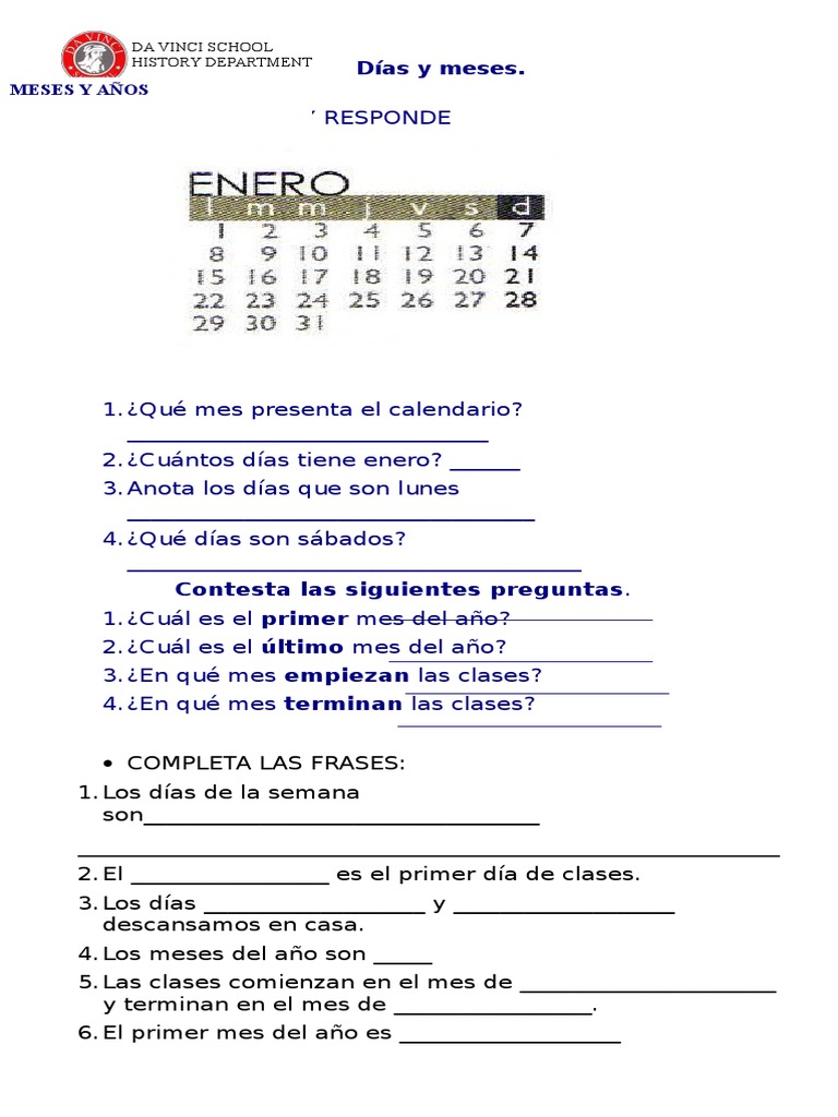 Días y meses del calendario escolar | PDF | Escuelas