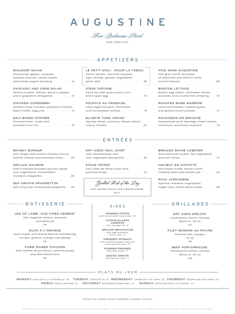 Augustine Dinner Menu | PDF | Salad | Foods