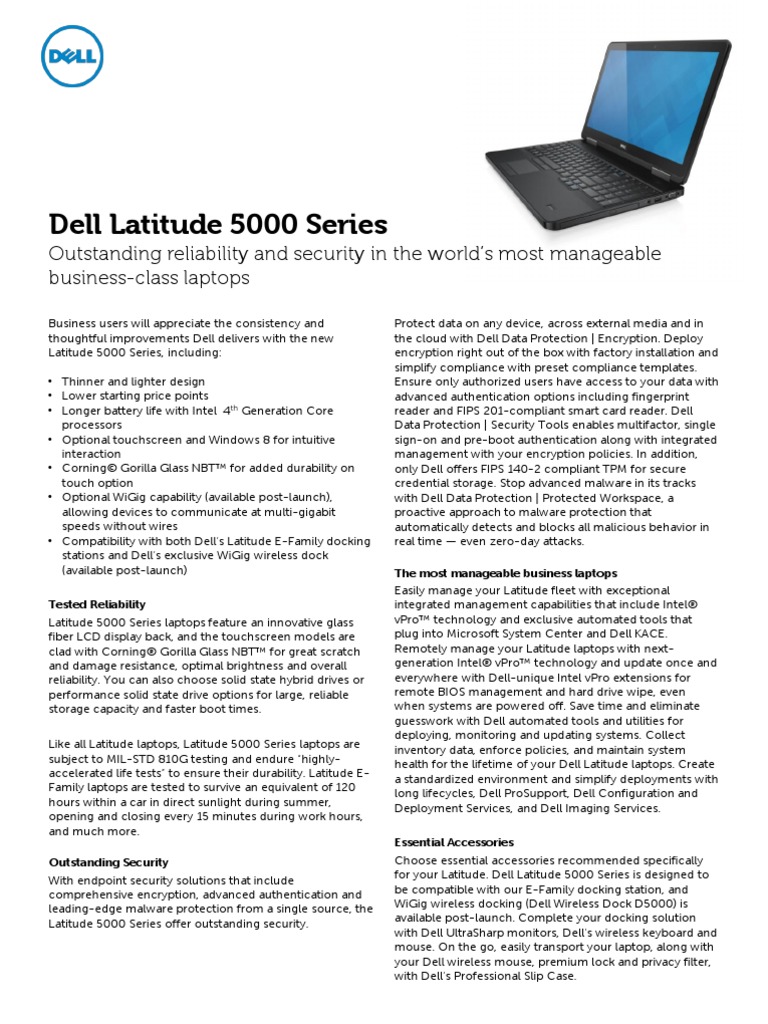 Dell Latitude 5000 Series Spec Sheet PDF | PDF | Solid State Drive | Laptop