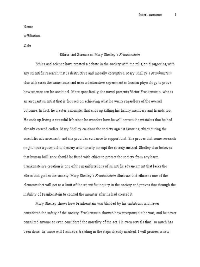 Frankenstein Critical Analysis Evaluation Essay | PDF | Frankenstein ...