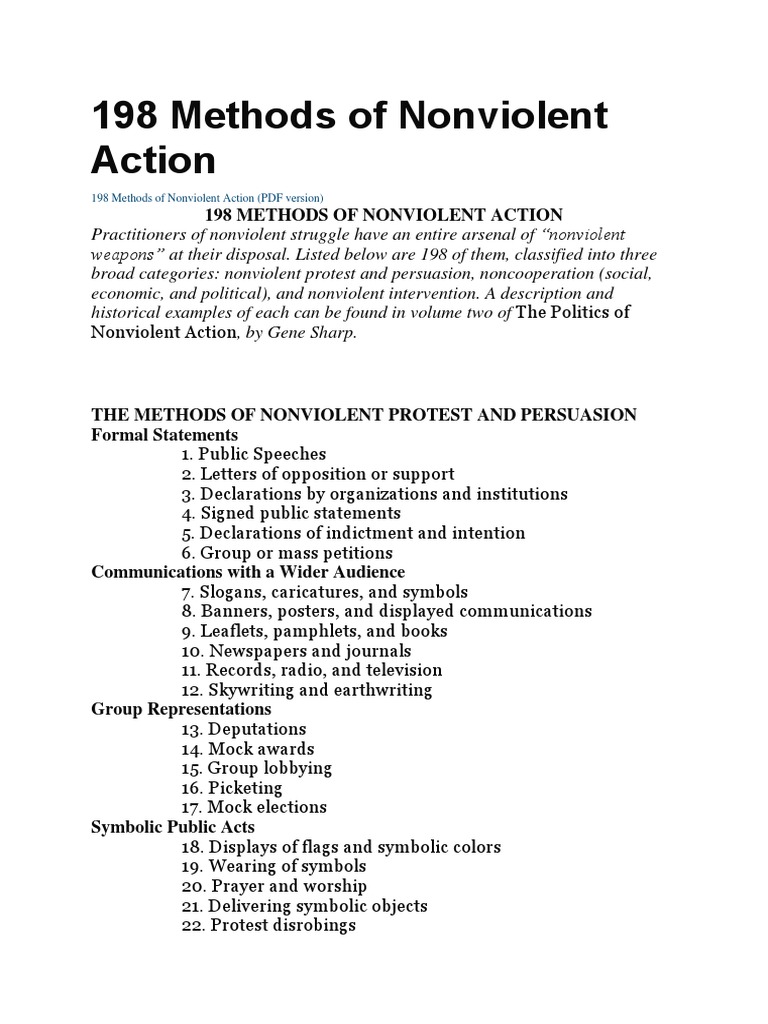 198 Methods of Nonviolent Action | Strike Action | Nonviolence