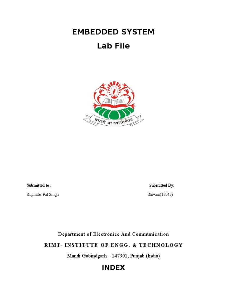 Embedded System Lab File: Index | PDF