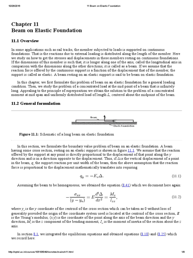 11 Beam On Elastic Foundation | PDF | Bending | Beam (Structure)