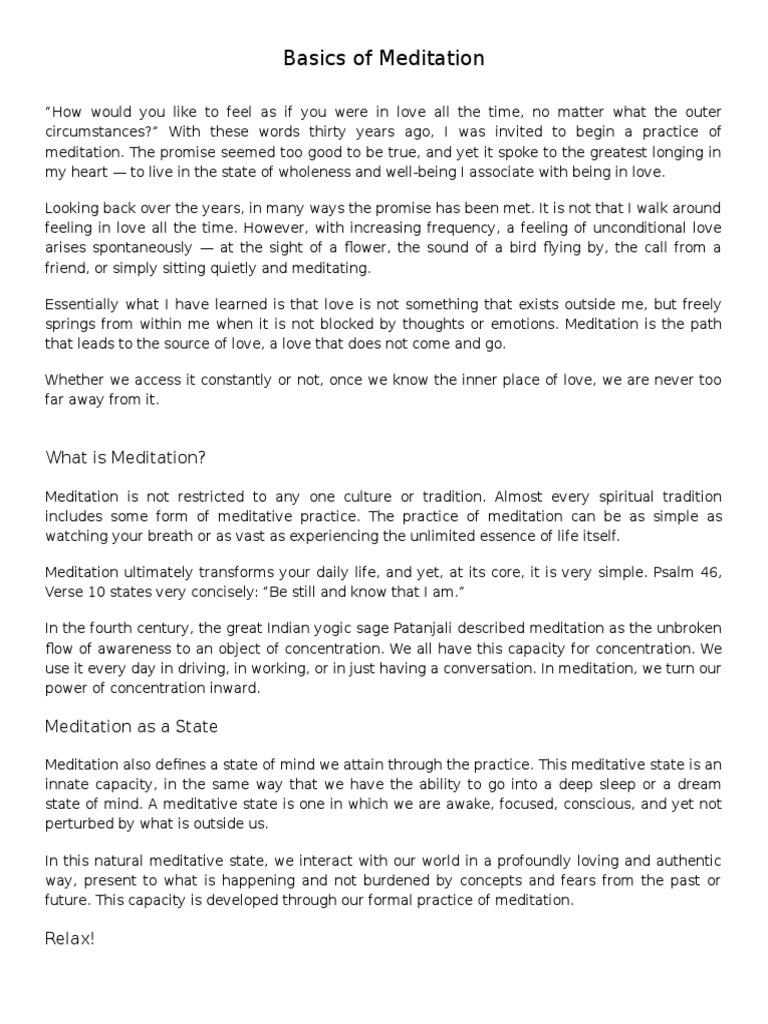 Basics of Meditation | PDF | Meditation | Yoga