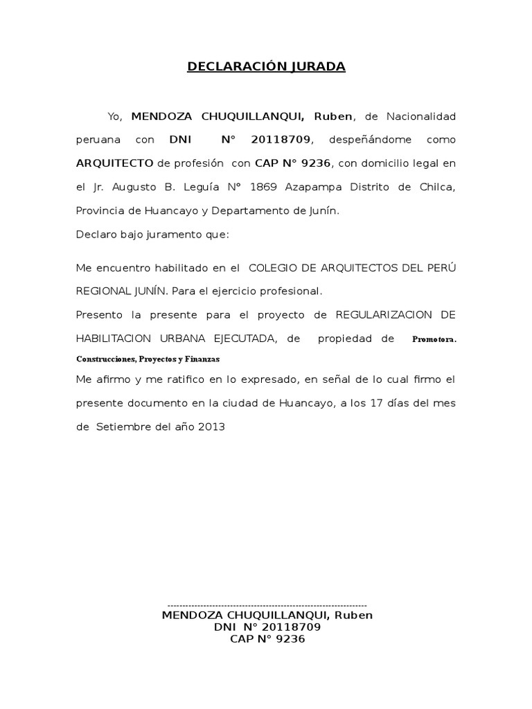 Declaracion Jurada Habilidad | PDF